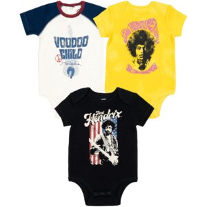 jimi hendrix newborn baby boys 3 pack bodysuits black/yellow 3-6 months