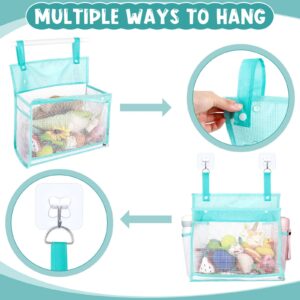 2 Pieces Baby Bathtub Toy Organizer Extra Large Opening Bath Toys Mesh Multiple Ways to Hang Bath Toy Holder Bottom Zipper Storage Bag with 4 Adhesive Hooks (Blue)