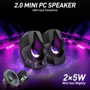 Bethefur Computer Speakers, Gaming Speakers with RGB Multi-Light Rhythm Modes, PC Computer Stereo Speaker Easy-Access Volume Control, 2.0 Channel USB Speakers for Desktop, PC, Laptop, Tablets (5Wx2)