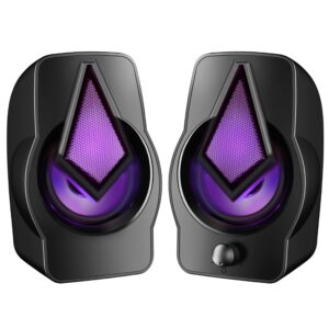 bethefur computer speakers, gaming speakers with rgb multi-light rhythm modes, pc computer stereo speaker easy-access volume control, 2.0 channel usb speakers for desktop, pc, laptop, tablets (5wx2)