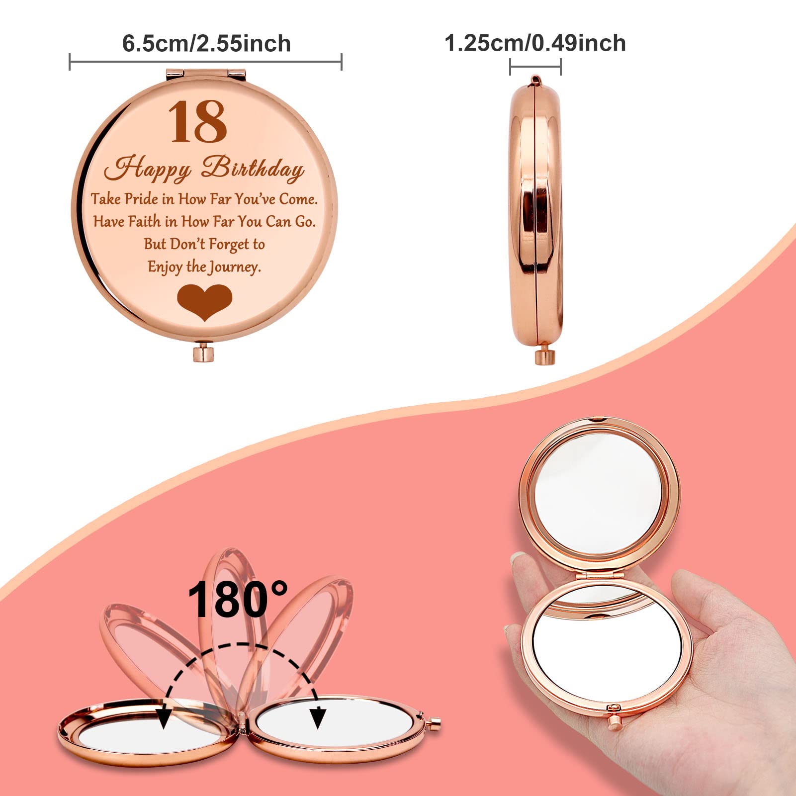 18th Birthday Gift for Girl Compact Makeup Mirror Inspirational Gift Happy 18th Birthday Party Gift 18 Year Old Birthday Gift For Daughter Friends Granddaughter Niece Coming Of Age Gift Compact Mirror