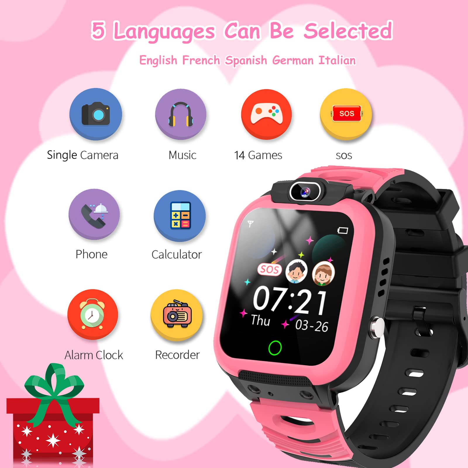 LITEYPP Kids Smart Watch, for Boys Girls 3-14 yrs, HD Touch Screen Kids Smartwatch with Call, 7 Games, Camera, Music, Educational Toys Watch for Kids Boys Girls (Pink)