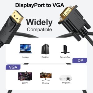 UV-CABLE DisplayPort to VGA Cable 5ft 2-Pack, Display Port DP to VGA Adapter Male to Male Gold-Plated for Computer, Laptop, TV, Projector-Not USB to VGA, Not HDMI to VGA