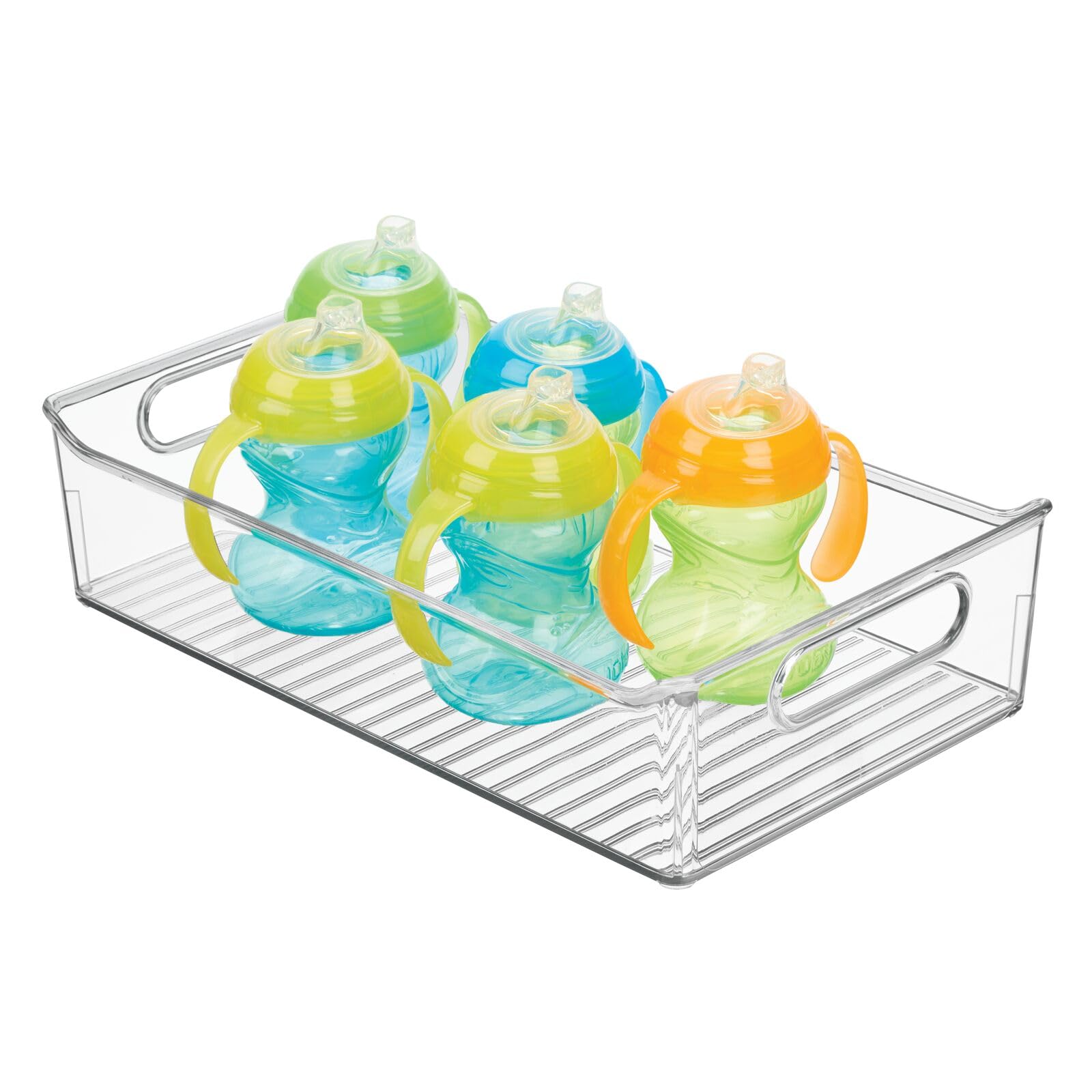 mDesign Small Plastic Nursery Storage Container Bins with Handles for Organization in Pantry, Cabinet, Closet or Cubby Shelves - Organizer for Baby Food, Bibs, Formula, and Burp Cloths - 6 Pack, Clear