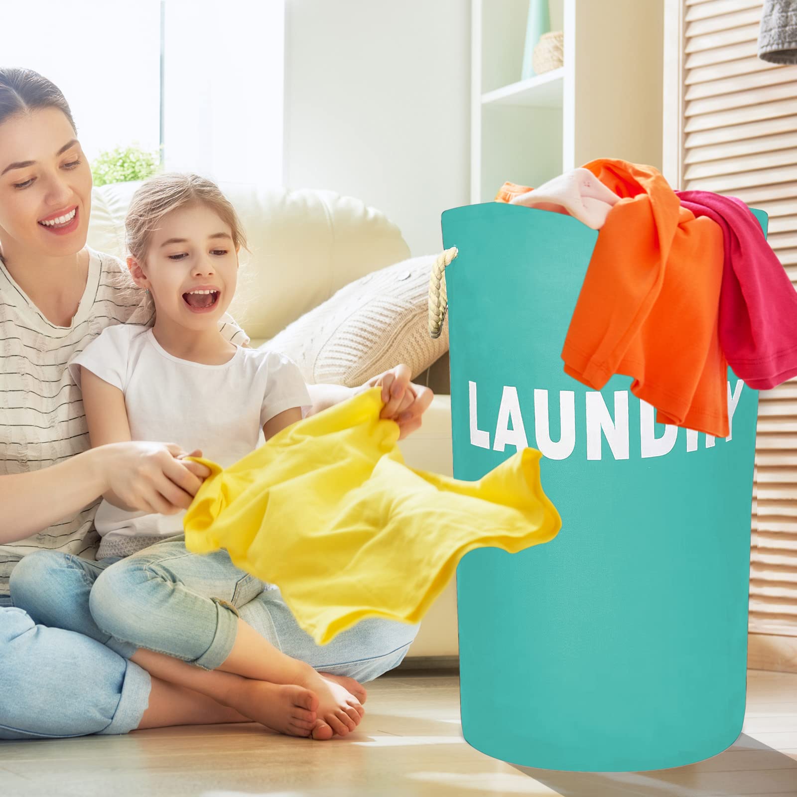 Laundry Basket,85L Large Collapsible Freestanding Laundry Hamper Bag Storage Bin for Dirty Clothes, blanket, Baby Toys ,Bedroom Laundry Room Organizer (Green)