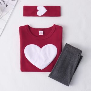 BOUTIKOME Kids Toddler Girl Cute 2PCS Heart Shaped Clothing Set Long Sleeve Top and Leggings Pants Outfit (Red, 4-5X)