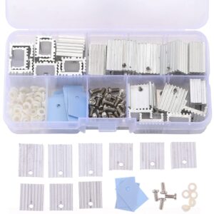 jienk 30pcs to-220 aluminum heatsink & insulator/mounting kits for mosfet transistor, 3 different size to-220 heatsink 10 each+ 30 screws + 30 screw washer +30 insulator rubberized silicone