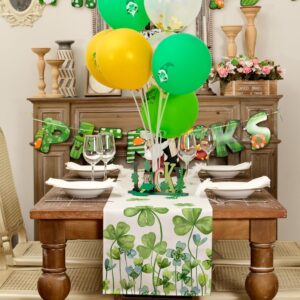 ARKENY St Patricks Day Table Runner 13x72 Inches, Green Shamrock Spring Seasonal Farmhouse Burlap Indoor Kitchen Dining Table Decorations for Home Party AT080-72