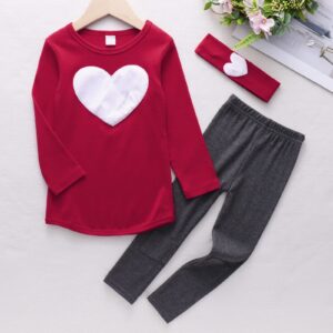 BOUTIKOME Kids Toddler Girl Cute 2PCS Heart Shaped Clothing Set Long Sleeve Top and Leggings Pants Outfit (Red, 4-5X)