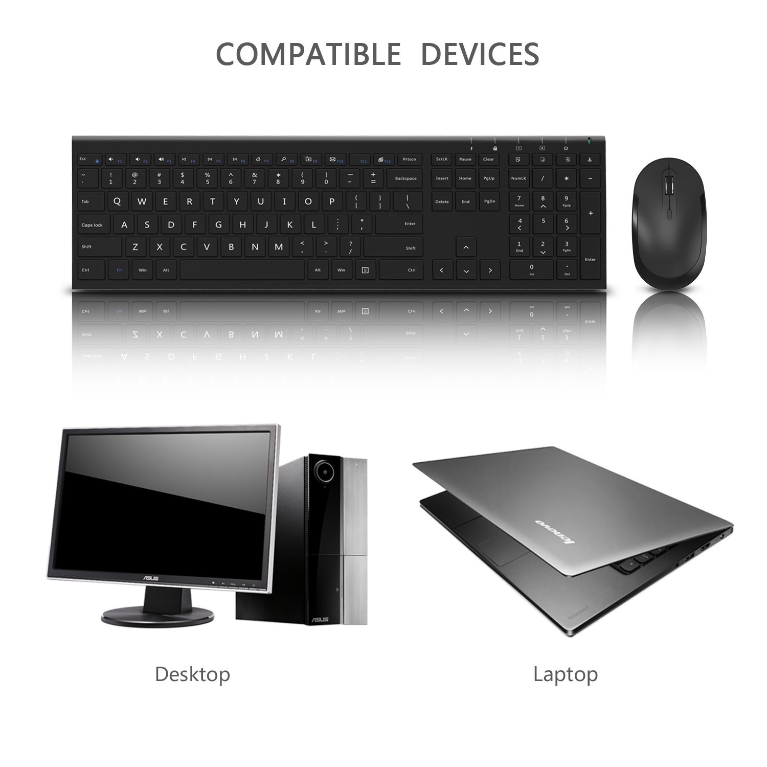 Wireless Keyboard and Mouse, Full Size Ultra Slim 2.4GHz Wireless Keyboard Mouse Combo for Windows Computer, Laptop, Desktop (Black)