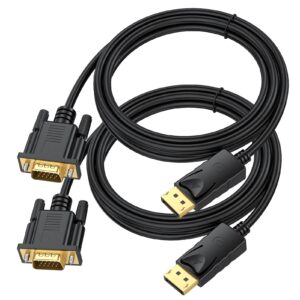 uv-cable displayport to vga cable 5ft 2-pack, display port dp to vga adapter male to male gold-plated for computer, laptop, tv, projector-not usb to vga, not hdmi to vga