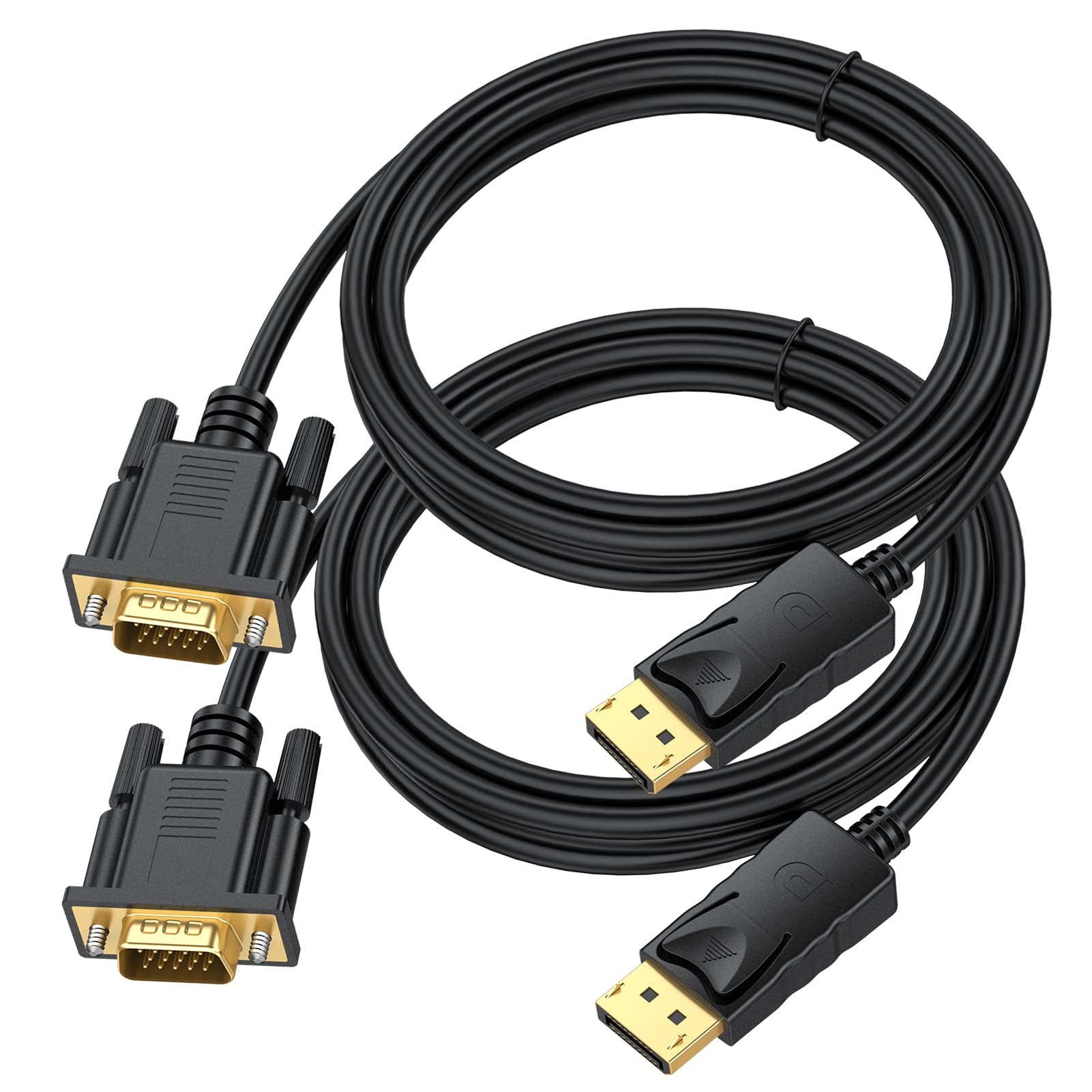 UV-CABLE DisplayPort to VGA Cable 5ft 2-Pack, Display Port DP to VGA Adapter Male to Male Gold-Plated for Computer, Laptop, TV, Projector-Not USB to VGA, Not HDMI to VGA