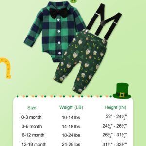 WIQI 6-12 Months Baby Boys My First St. Patrick's Day Outfit Infant Bowtie Bodysuit Pattern Suspender Pants Clothes Set