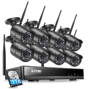 ZOSI 2K 3MP Wireless Security Camera System, H.265+ 8 Channel CCTV NVR with 1TB Hard Drive for 24/7 Recording and 8 x 3MP WiFi IP Camera Outdoor Indoor, Night Vision, Motion Alert, Remote Control