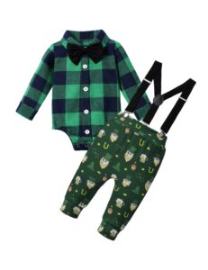 wiqi 6-12 months baby boys my first st. patrick's day outfit infant bowtie bodysuit pattern suspender pants clothes set