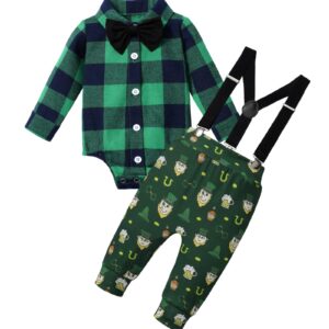 WIQI 6-12 Months Baby Boys My First St. Patrick's Day Outfit Infant Bowtie Bodysuit Pattern Suspender Pants Clothes Set