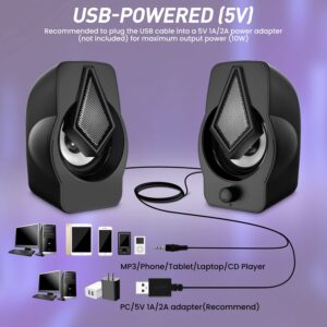 Bethefur Computer Speakers, Gaming Speakers with RGB Multi-Light Rhythm Modes, PC Computer Stereo Speaker Easy-Access Volume Control, 2.0 Channel USB Speakers for Desktop, PC, Laptop, Tablets (5Wx2)