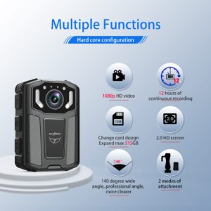 weyfinko FHD1080P Body Camera, 64GB Body Worn Camera,12H Video Record,Small Body Mounted Camera with Infrared Night Vision for Cycling,Meeting,Sport,Home and Outdoor