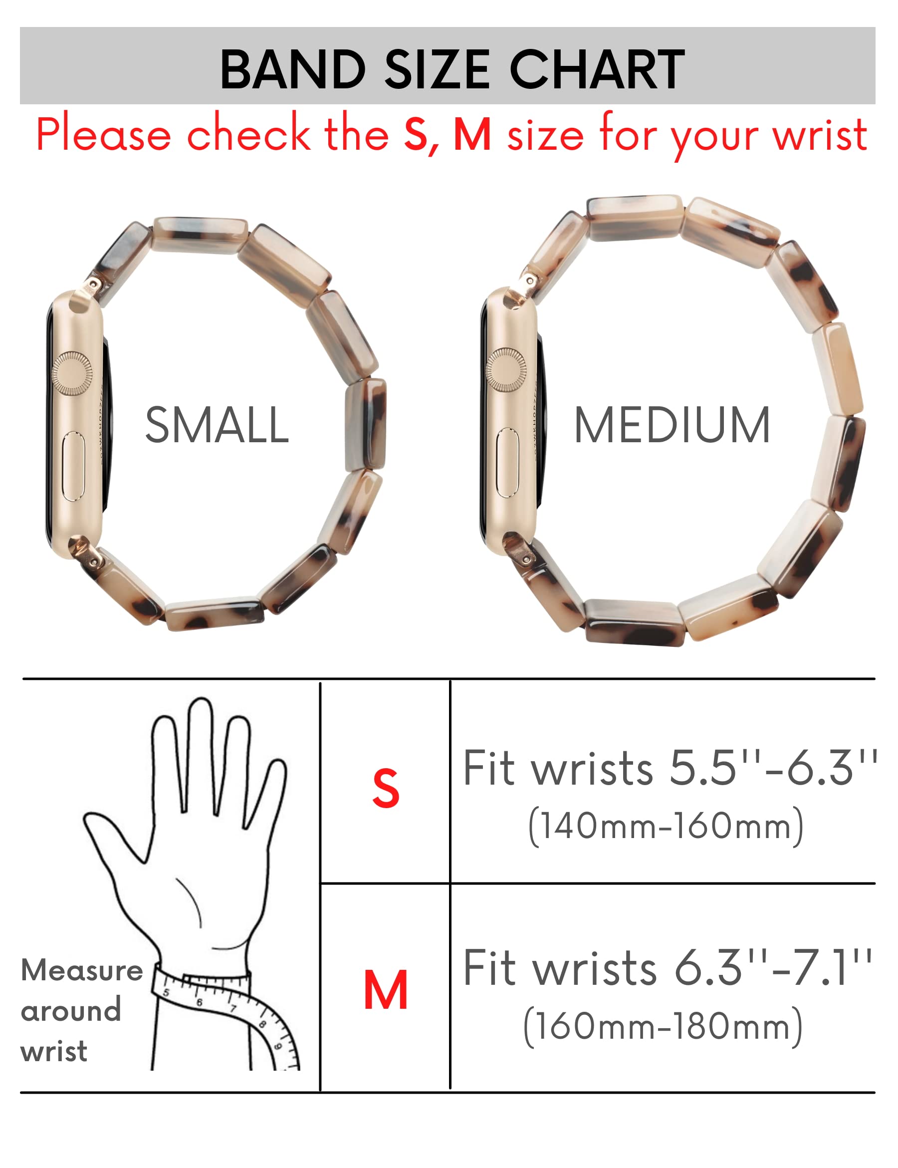 Heesch Compitable with Apple Watch Band 40mm 38mm for Women Blonde Tortoise Stretchy Resin Watch Strap for Apple Watch 7,se,3 Wristband Link Bracelet