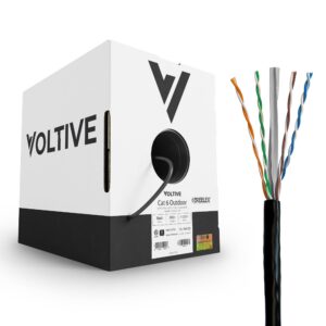 voltive cat6 outdoor (cmx), 500ft, black - uv resistant - solid bare copper bulk ethernet cable - utp - 600mhz - ul certified & etl verified