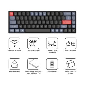 Keychron K6 Pro Wireless Custom Mechanical Keyboard, QMK/VIA Programmable Macro, Hot-Swappable Keychron K Pro Blue Switch Keyboard, 65% Layout RGB Backlit Office Keyboard for Mac Windows Linux