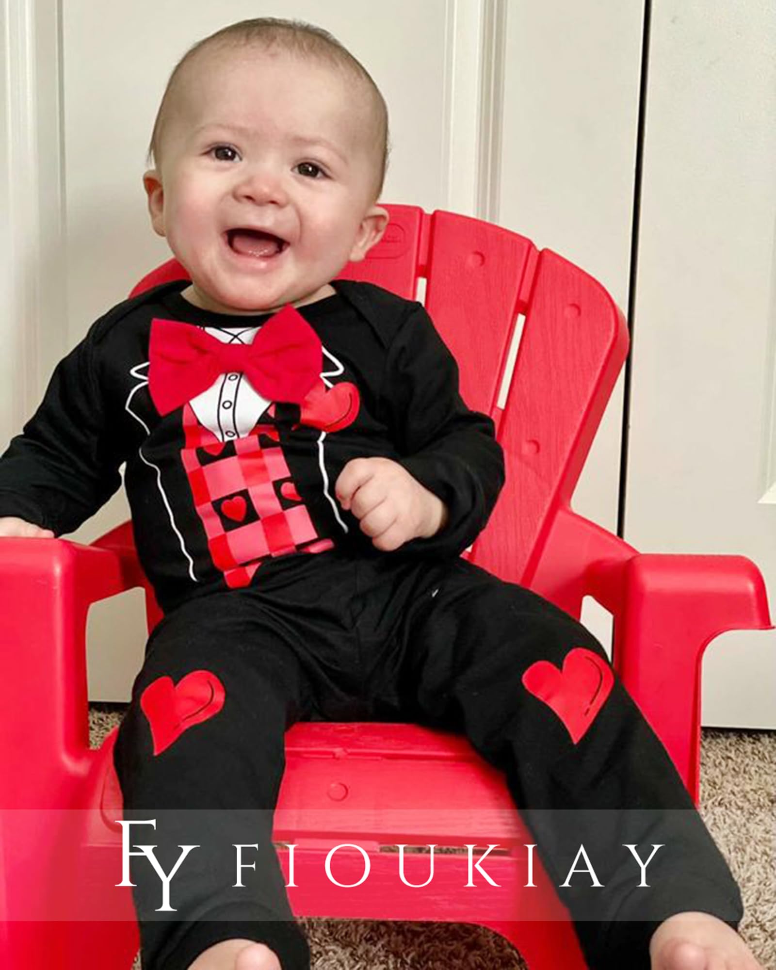 fioukiay 0-3 Months Baby Boy Valentine's Day Outfits Infant Boys Valentines Clothes (Black Red Heart, 0-3 Months)