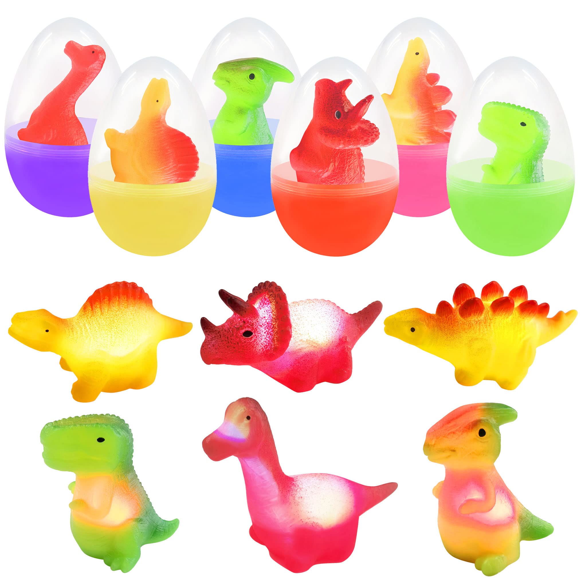 6 Pack Light-Up Bath Toys Easter Eggs with Bathtub Dinosaur Toys for Kis Girls Boys Easter Basket Stuffers Easter Party Favor Egg Fillers