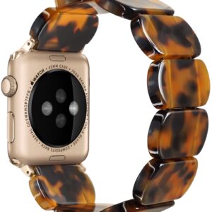 Heesch Tortoise Shell Watch Band for Apple 40mm for Women Resin Stretchy Watch Strap Bracelet for Apple Watch Series 7 Band for iWatch Wristbands 38mm