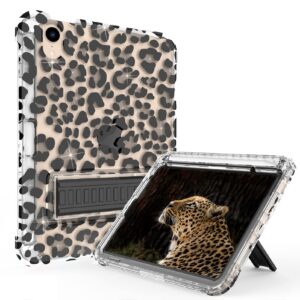 rantice case for ipad mini 6 2021, ipad mini 7 (a17 pro) 2024 case with pencil holder and kickstand for women girl kids, slim shockproof clear transparent cover for ipad mini 8.3 inch (black leopard)