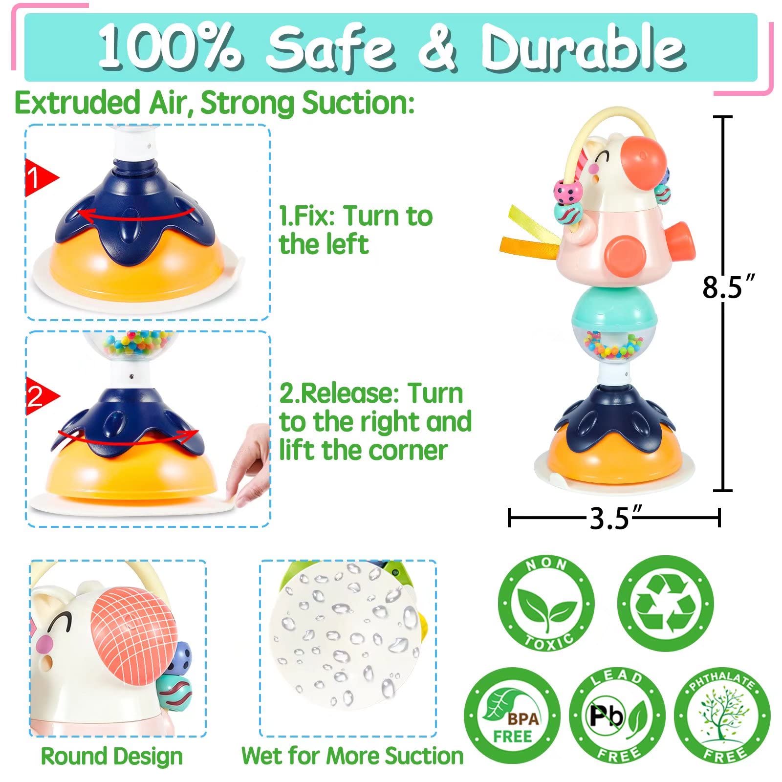 High Chair Toys with Suction Cup Baby Rattle Toys Baby Toys 6 to 12 Months Baby Tray Toys for 6 9 12 Months Infant Toddlers Kids Newborn Toys Christmas Present Birthday Gifts for 1 Year Old Boys Girls