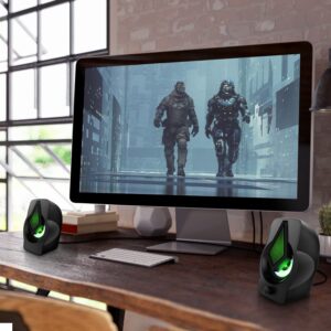 Bethefur Computer Speakers, Gaming Speakers with RGB Multi-Light Rhythm Modes, PC Computer Stereo Speaker Easy-Access Volume Control, 2.0 Channel USB Speakers for Desktop, PC, Laptop, Tablets (5Wx2)