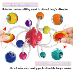 Baby Teething Toys for Babies 6-12-18 Months Textured Planet Hand Catching Ball Hand Teether Baby Rattle Toy 6 to 12 Month Multi Sensory Learning Infant Loop Toy Ball Baby Girl Boy Gift Grasp Chew Toy