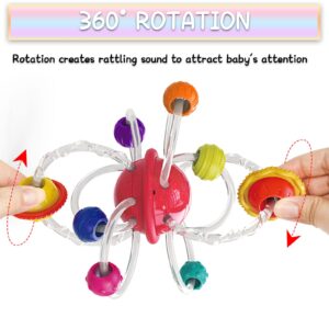 Baby Teething Toys for Babies 6-12-18 Months Textured Planet Hand Catching Ball Hand Teether Baby Rattle Toy 6 to 12 Month Multi Sensory Learning Infant Loop Toy Ball Baby Girl Boy Gift Grasp Chew Toy