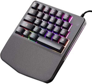 xylxj k11 portable gaming keyboard 28keys, one-hand mechanical gaming keypad, with wide hand rest backlit for pc game