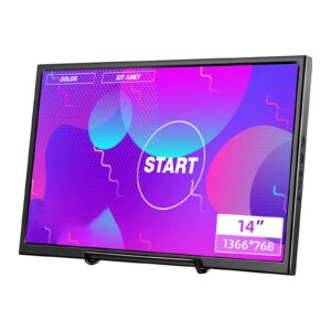 bnztruk 14 inch portable monitor hdmi small external monitor with dual hdmi interface for raspberry pi ps4 laptop pc computer microsoft win os,1366x768,16:9 color display screen