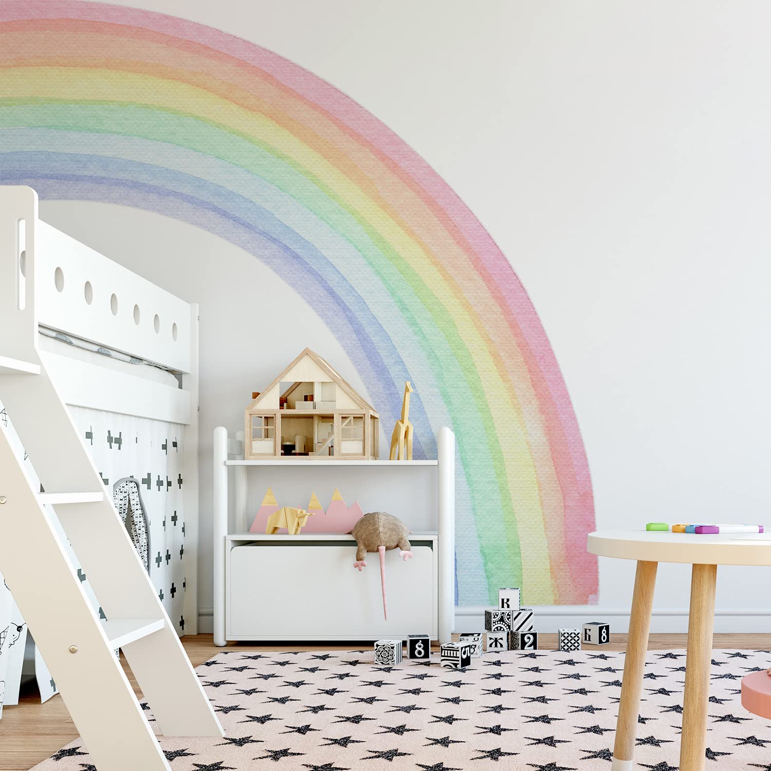 funlife Fabric Peel and Stick Large Rainbow Wall Mural Stickers for Girls, Precut Pastel Half Watercolor Rainbow Wall Sticker Decals for Kids Bedroom Living Room Playroom, 78.74" x 70.87"