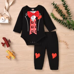 fioukiay 0-3 Months Baby Boy Valentine's Day Outfits Infant Boys Valentines Clothes (Black Red Heart, 0-3 Months)