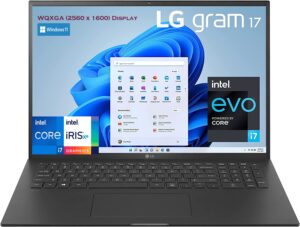 lg gram 17 ultra-lightweight laptop, 17" ips wqxga (2560 x 1600) 16:10 dci-p3 99% display, intel evo i7-1195g7, wi-fi 6, webcam, 2x thunderbolt4, 20 long battery life (16gb 4266mhz ram | 1tb pcie ssd)