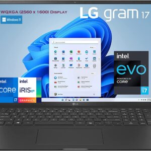 LG Gram 17 Ultra-Lightweight Laptop, 17" IPS WQXGA (2560 x 1600) 16:10 DCI-P3 99% Display, Intel Evo i7-1195G7, Wi-Fi 6, Webcam, 2X Thunderbolt4, 20 Long Battery Life (16GB 4266MHz RAM | 1TB PCIe SSD)