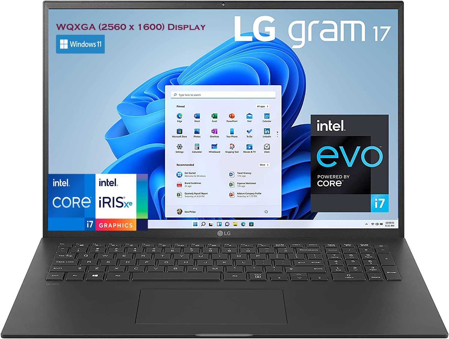 LG Gram 17 Ultra-Lightweight Laptop, 17" IPS WQXGA (2560 x 1600) 16:10 DCI-P3 99% Display, Intel Evo i7-1195G7, Wi-Fi 6, Webcam, 2X Thunderbolt4, 20 Long Battery Life (16GB 4266MHz RAM | 1TB PCIe SSD)