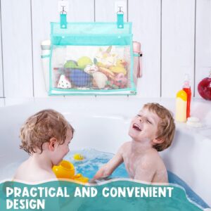 2 Pieces Baby Bathtub Toy Organizer Extra Large Opening Bath Toys Mesh Multiple Ways to Hang Bath Toy Holder Bottom Zipper Storage Bag with 4 Adhesive Hooks (Blue)