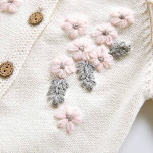 Miccina Infant Baby Boys Girls Cardigan Sweater Toddler Cable Knit Irish Sweater Button Up Jacket Christmas Outwear Clothes (A-Embroider, 6-12 Months)