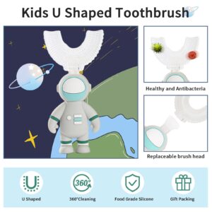 Promise Babe U Shaped Toothbrush Kids Food Grade Silicone Brush U-Shaped Kids Toothbrush, Premium Soft Manual Training Toothbrush for Kids 2-6 Years Old.Light Grey