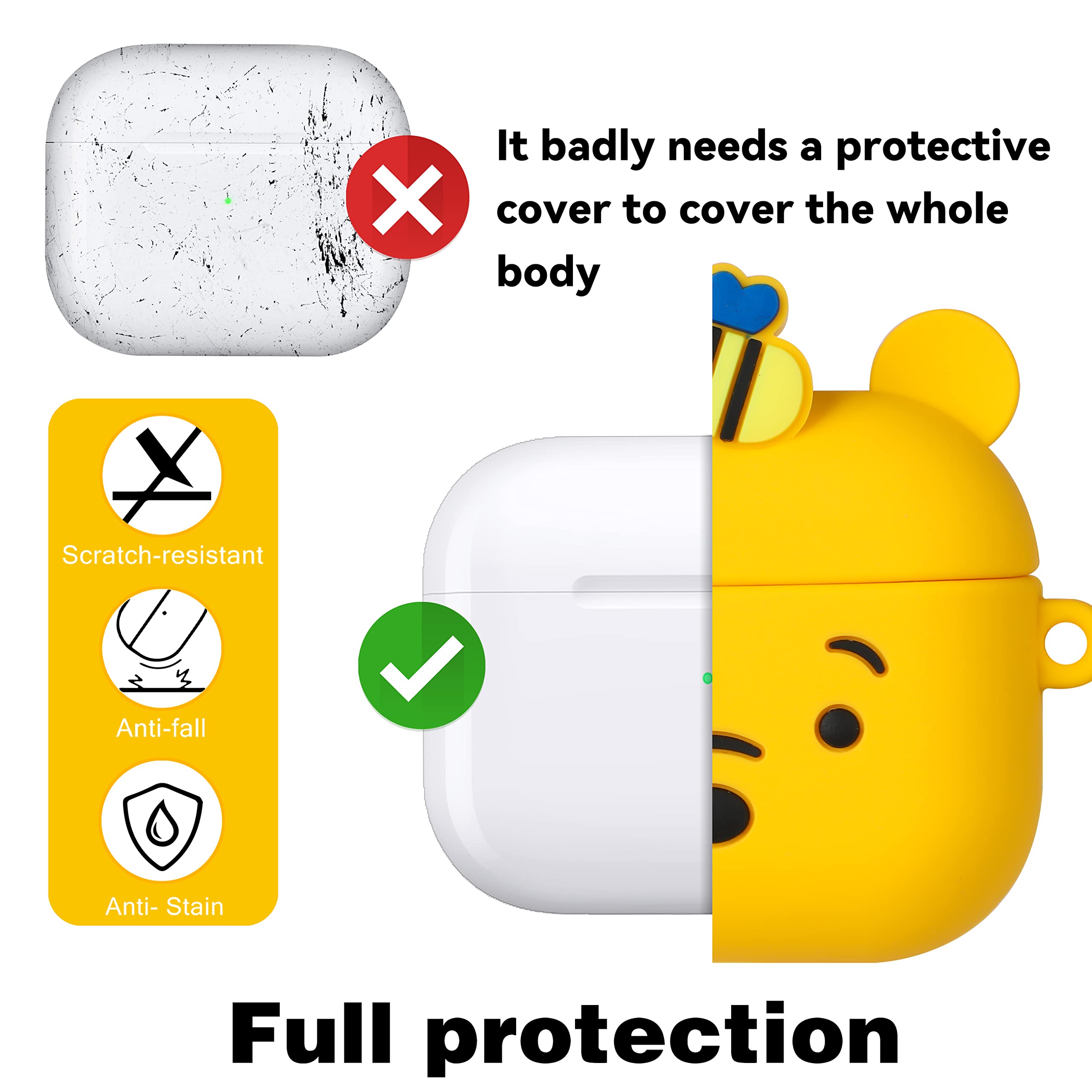 Mulafnxal for Airpod 3 3rd Generation Case Cute Cartoon 3D Kawaii Unique Silicone Cover Funny Fashion Fun Cool Character Stylish Design Cases Men Girls Boys Teen for Air pods 3 (2021) (Yellow Winni)