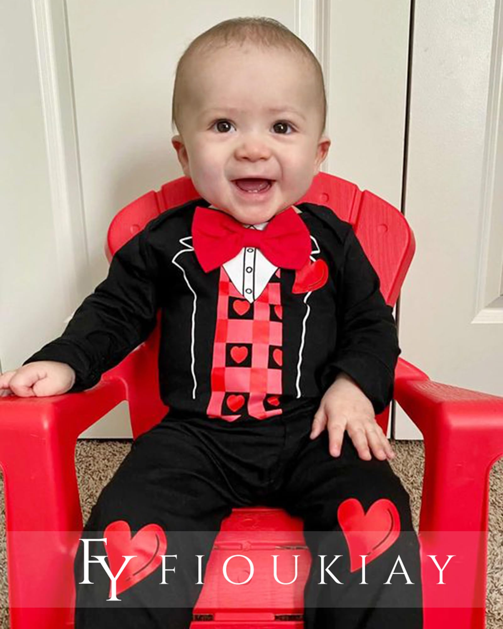 fioukiay 0-3 Months Baby Boy Valentine's Day Outfits Infant Boys Valentines Clothes (Black Red Heart, 0-3 Months)