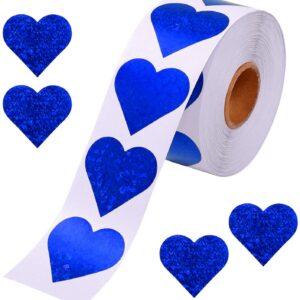 1.5" Glitter Blue Heart Stickers, Large Heart Labels Valentines Decor 500 per Roll, Valentine's Day Love Decorations for Wedding Anniversaries, Envelopes