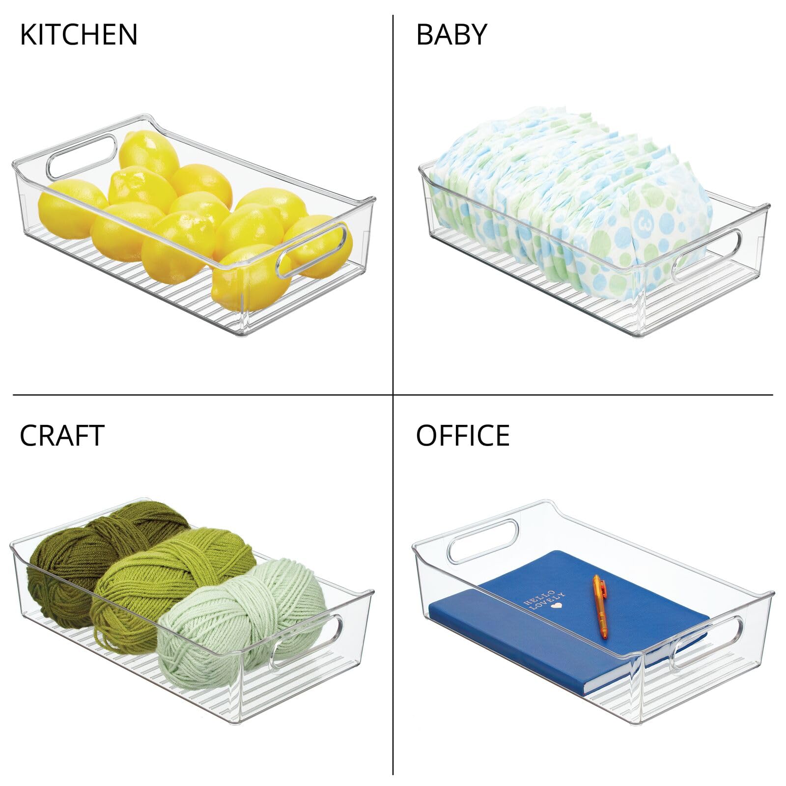 mDesign Small Plastic Nursery Storage Container Bins with Handles for Organization in Pantry, Cabinet, Closet or Cubby Shelves - Organizer for Baby Food, Bibs, Formula, and Burp Cloths - 6 Pack, Clear