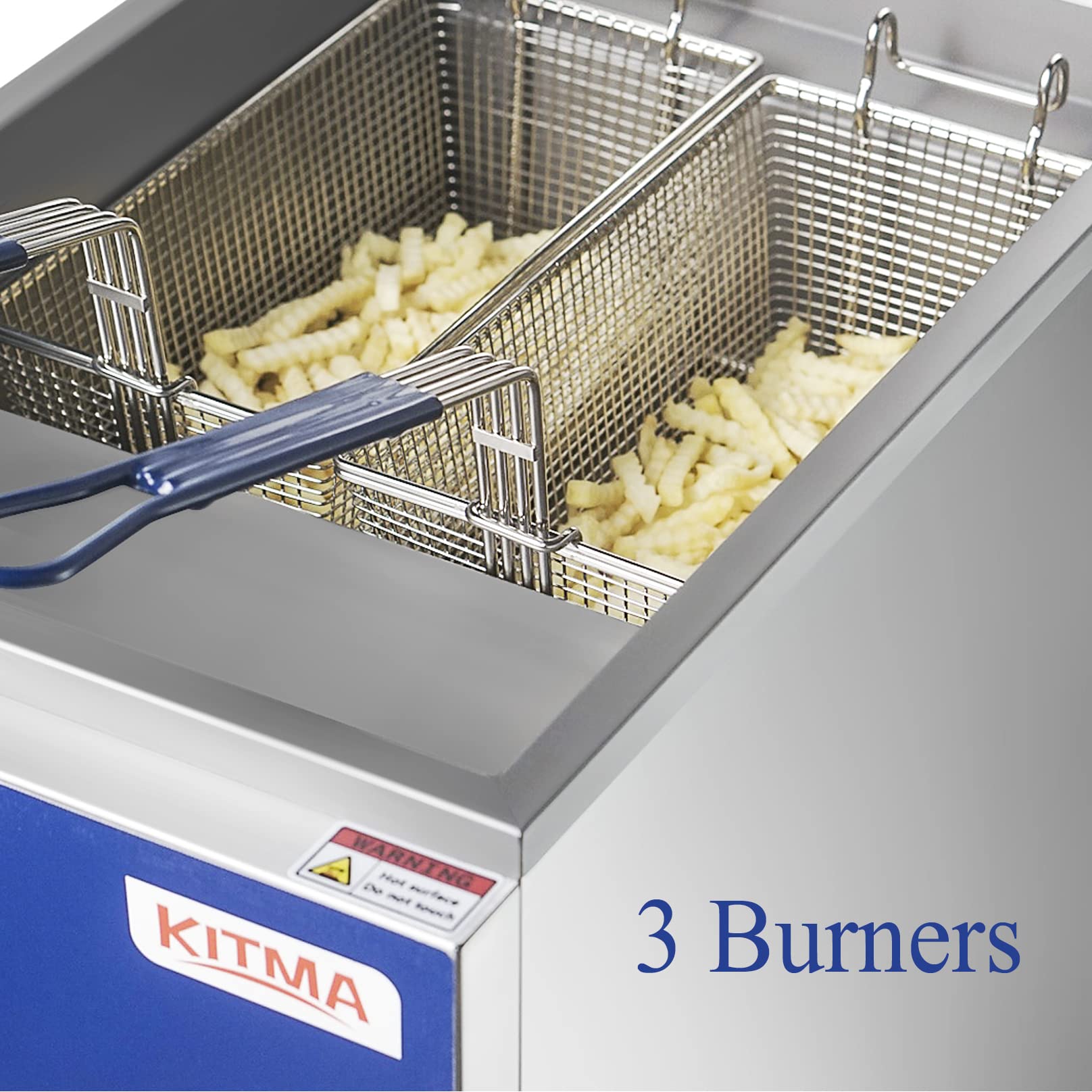 KITMA Commercial Deep Fryer Propane - 40lb Deep Fryer - Liquid Propane 3 Burners Floor Fryers with 2 Fryer Baskets, 90,000 BTU