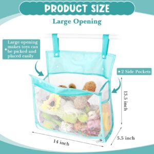 2 Pieces Baby Bathtub Toy Organizer Extra Large Opening Bath Toys Mesh Multiple Ways to Hang Bath Toy Holder Bottom Zipper Storage Bag with 4 Adhesive Hooks (Blue)