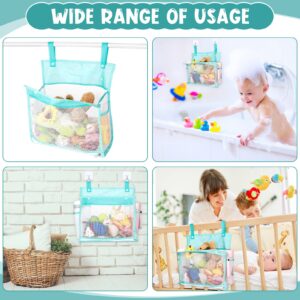 2 Pieces Baby Bathtub Toy Organizer Extra Large Opening Bath Toys Mesh Multiple Ways to Hang Bath Toy Holder Bottom Zipper Storage Bag with 4 Adhesive Hooks (Blue)